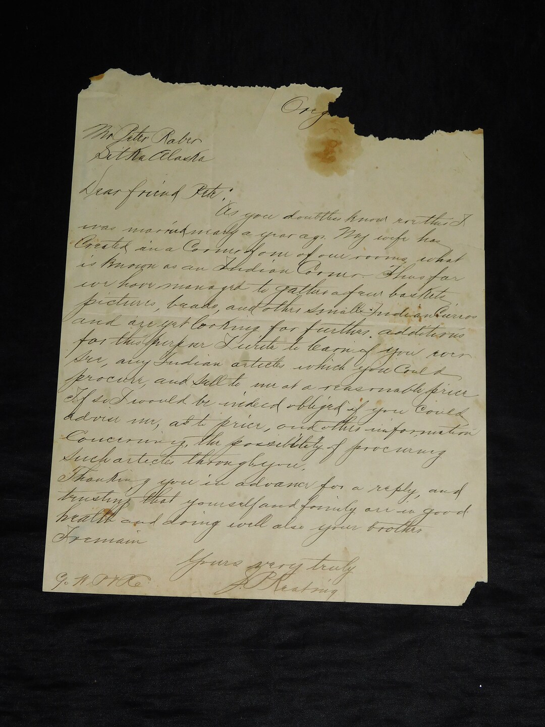 Sitka Alaska Antique Letter to Peter Raber Store Owner Looking to Buy ...