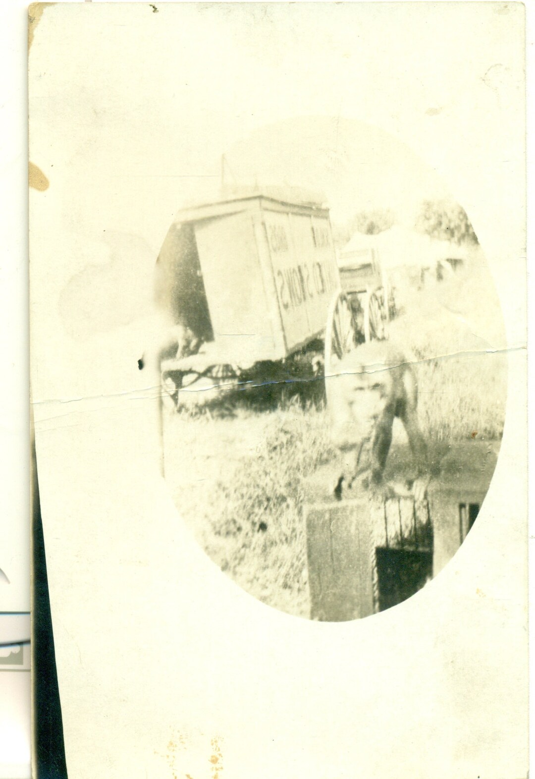 Circus Monkey on Wood Cage Next to Horse Wagon Traveling Show RPPC ...