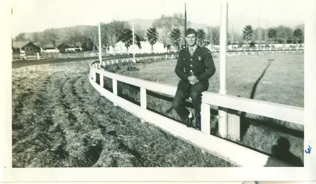 1940s WW2 Army Soldier in Uniform at Horse Race Track 40s Vintage ...