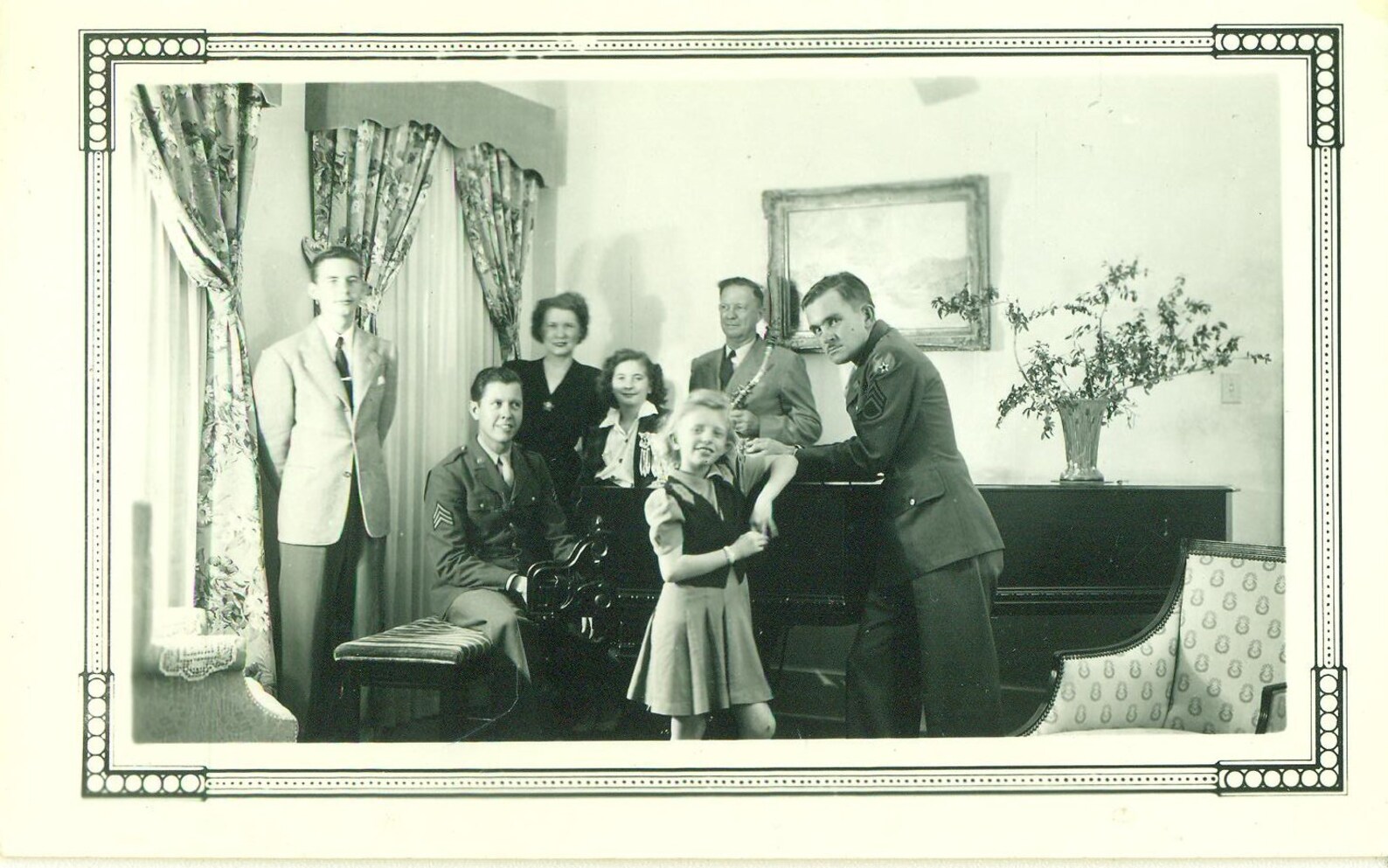 1940s WW2 Soldiers in Uniform Family Gathered Around Piano Army ...