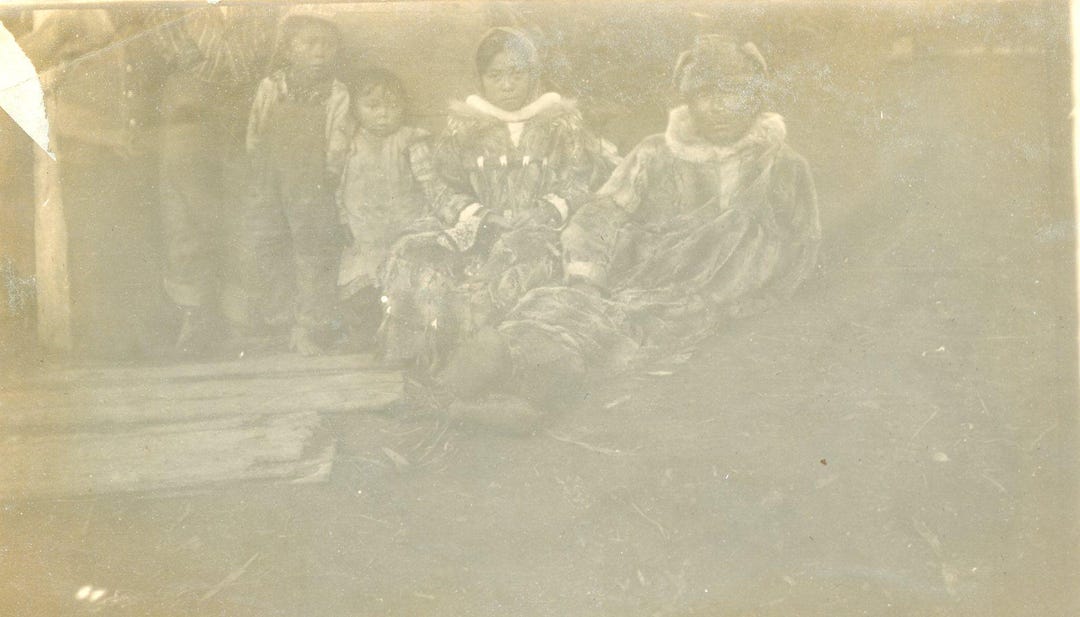Antique Akutan Alaska Native Aleut Man Woman Photo Sitting Outside ...