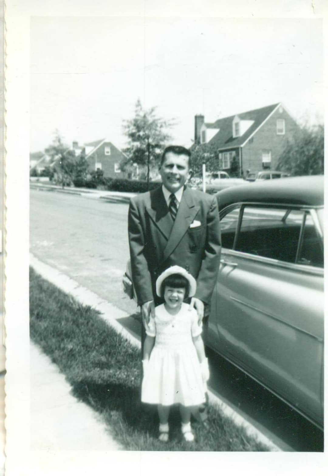 1950s Dad Daughter Dressed for Church Sunday Best Father Car Street 50s ...