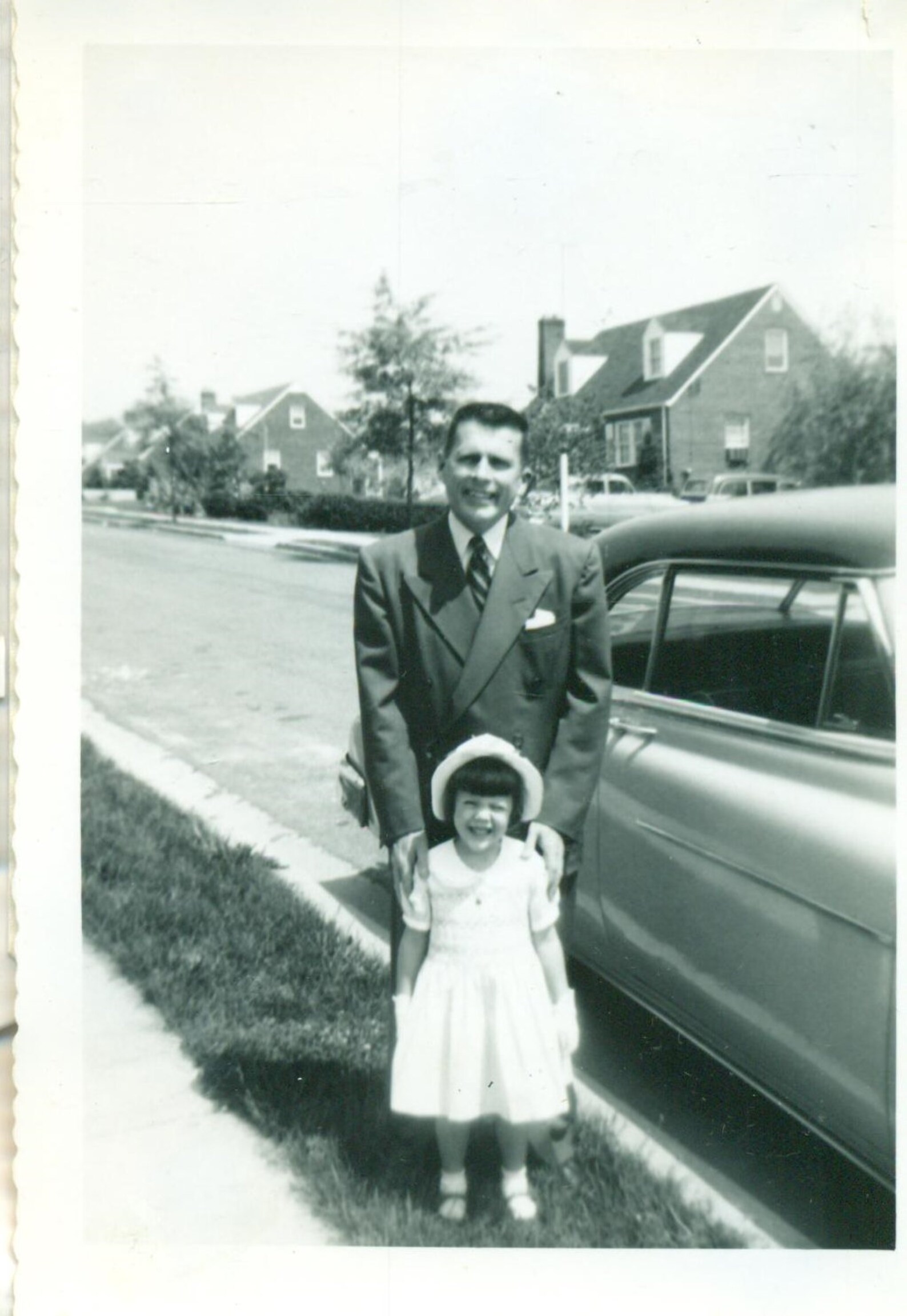 1950s Dad Daughter Dressed for Church Sunday Best Father Car Street 50s ...