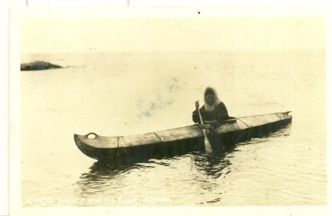 Alaska Eskimo in Kayak Boat Antique RPPC Postcard Unmailed Traditional ...