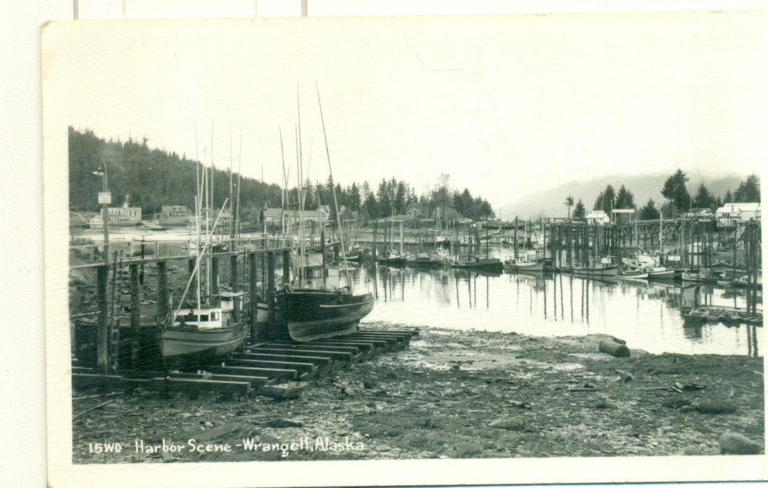 Harbor Scene Wrangell Alaska Sailboats Fishing Boats Vintage RPPC Real ...