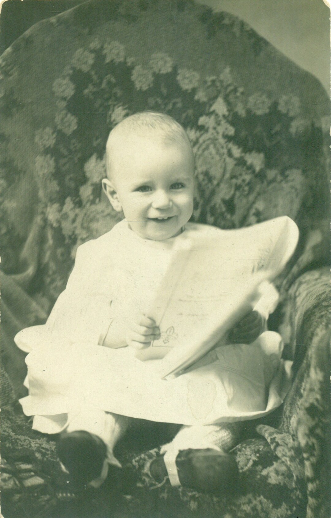 Happy Baby Reading Newspaper 1910s Studio Portrait RPPC Real - Etsy