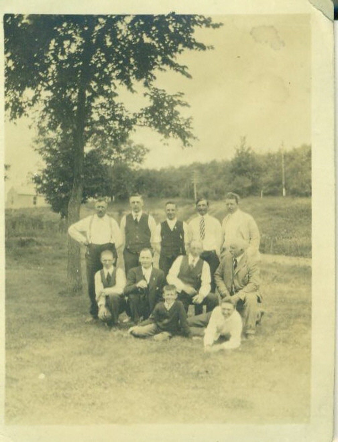 Antique Photograph Family Runion Farm Men Snapshot Old Young Sitting ...