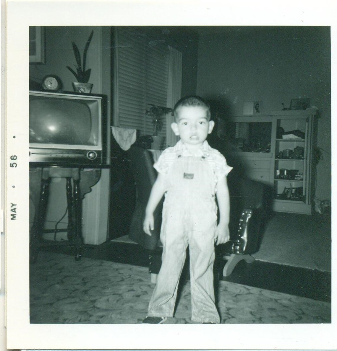 1958 Little Boy in Denim Overalls Living Room TV Set 50s Vintage ...