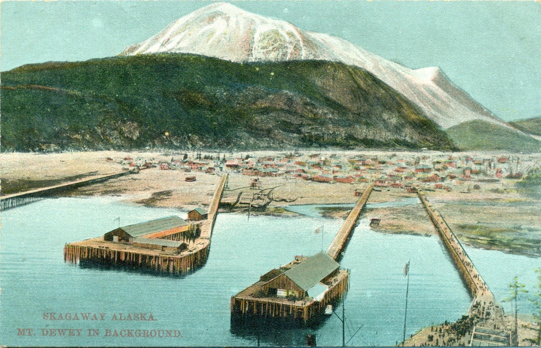 Skagway Alaska Mt Dewey in Background Antique Color Postcard by Lowman ...
