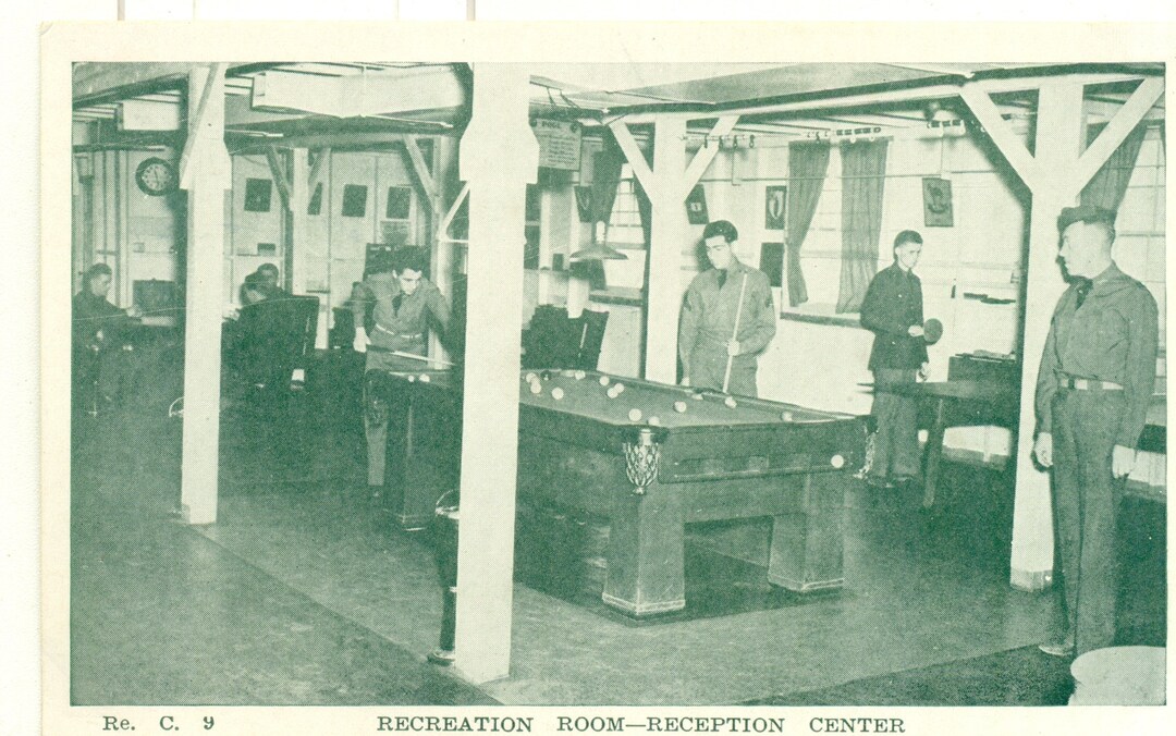 WW2 Army Soldiers Playing Pool Rec Recreation Room Reception Center ...