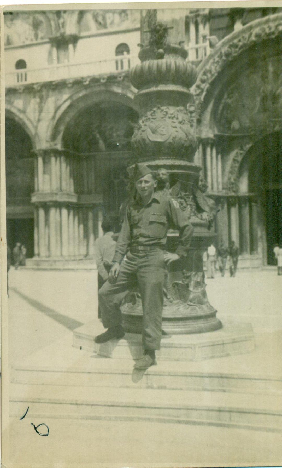 1945 WW2 American Soldier in Uniform Venice Italy St Marco Church RPPC ...