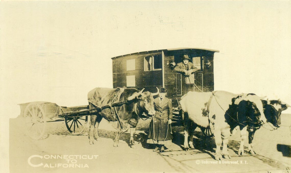 J.C. Berrang and Wife Connecticut to California Ox Cart Journey RPPC ...