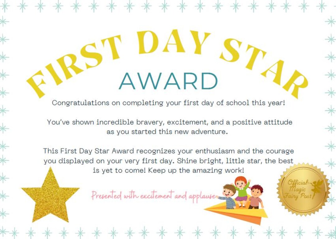 First Day Certificate/award for School for Children - Etsy