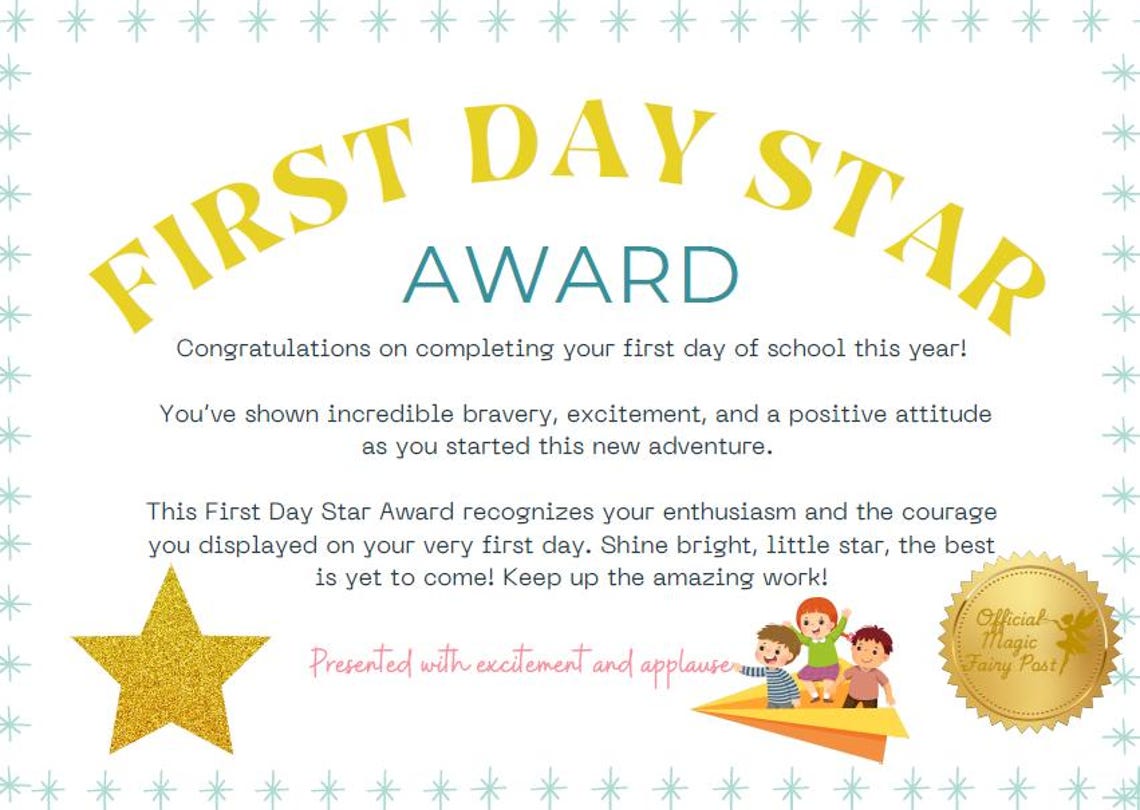 First Day Certificate/award for School for Children - Etsy