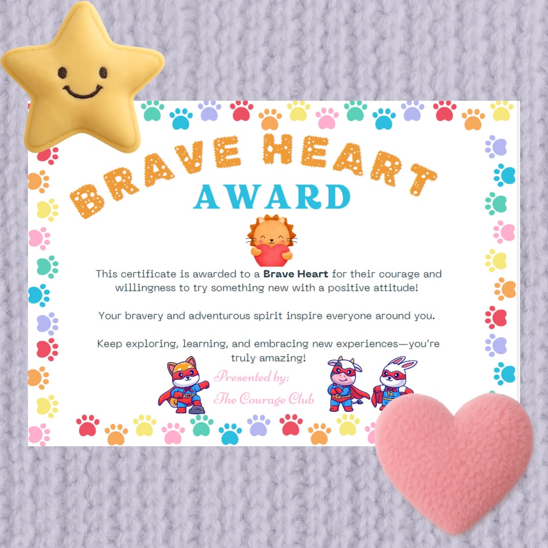 Brave Heart Award - Certificate - Teacher Aid - Reward - Bravery Award ...