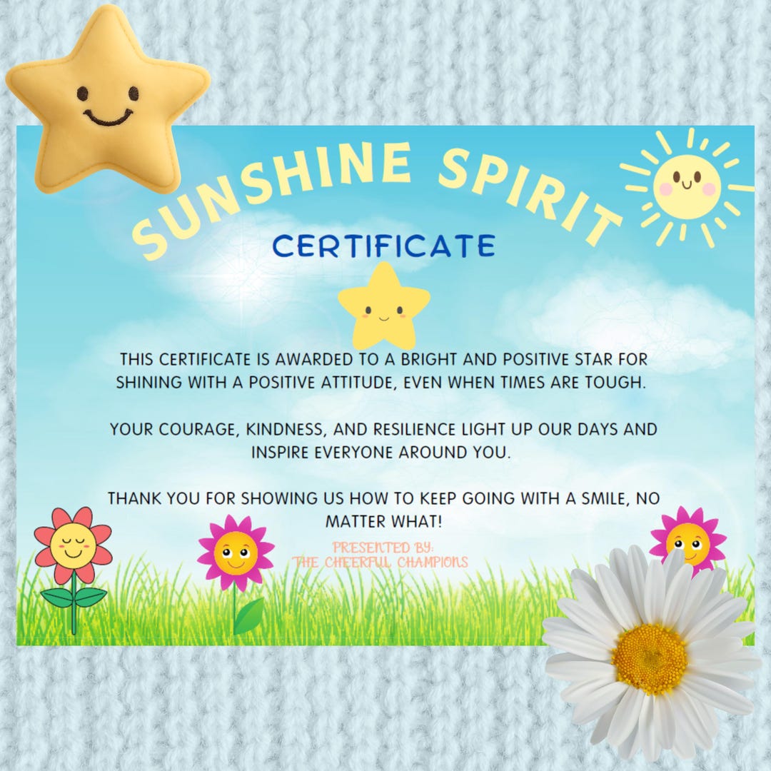 Certificate - Sunshine Spirit - Celebrate Happiness - Parents Teachers ...