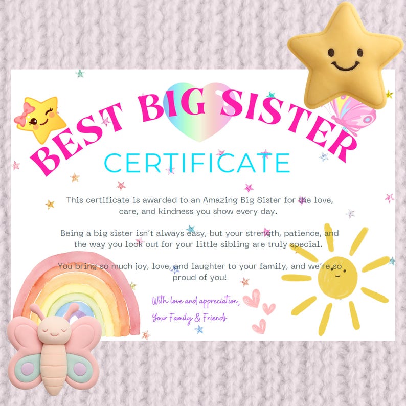 Best Big Sister - Certificate - Fairy Magic - Congratulations - Sister ...