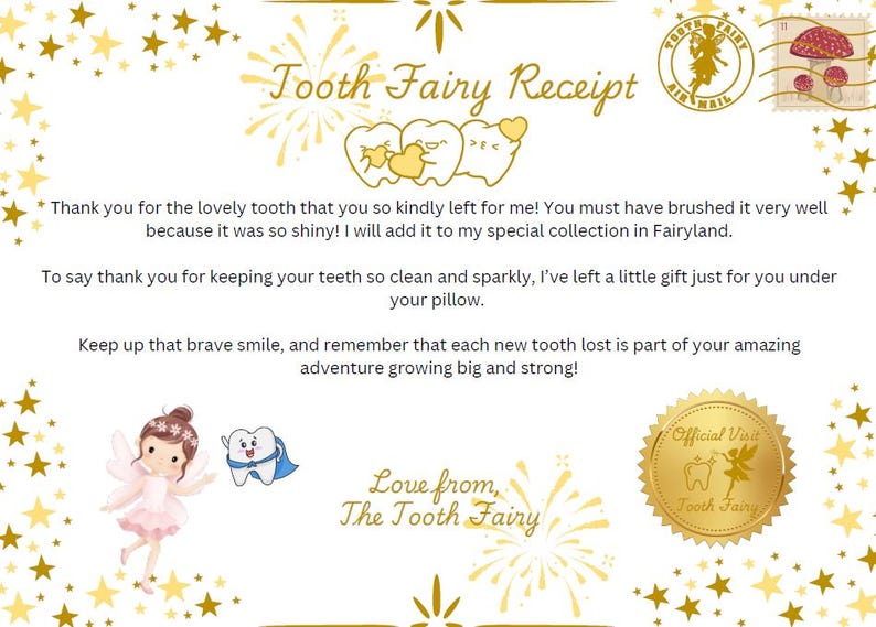 Tooth Fairy Receipt Children - Etsy