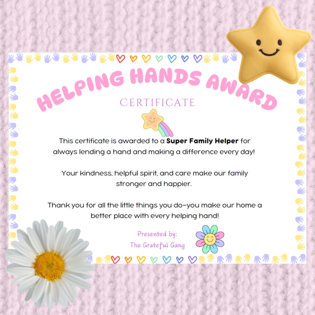Helping Hand Certificate - Reward - Teacher, Parents Award for Helping ...