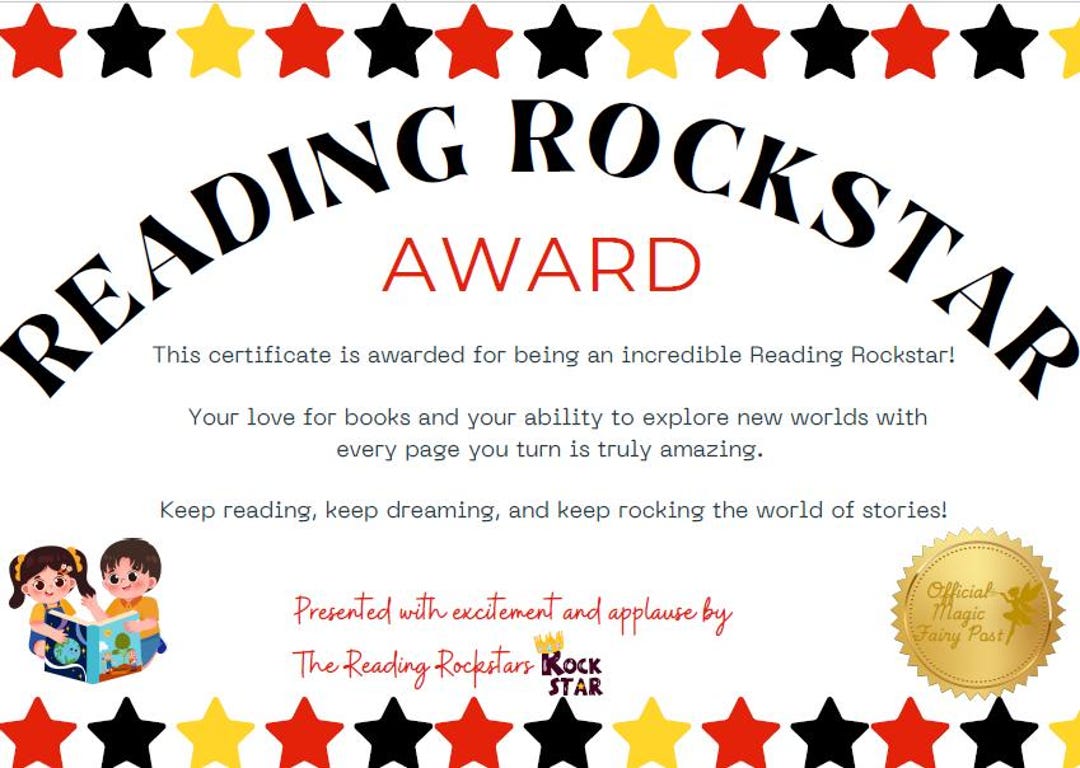Reading Rockstar Award Certificate for Children/back to School - Etsy