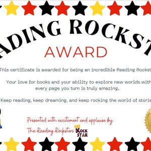 Reading Rockstar Award Certificate for Children/back to School - Etsy