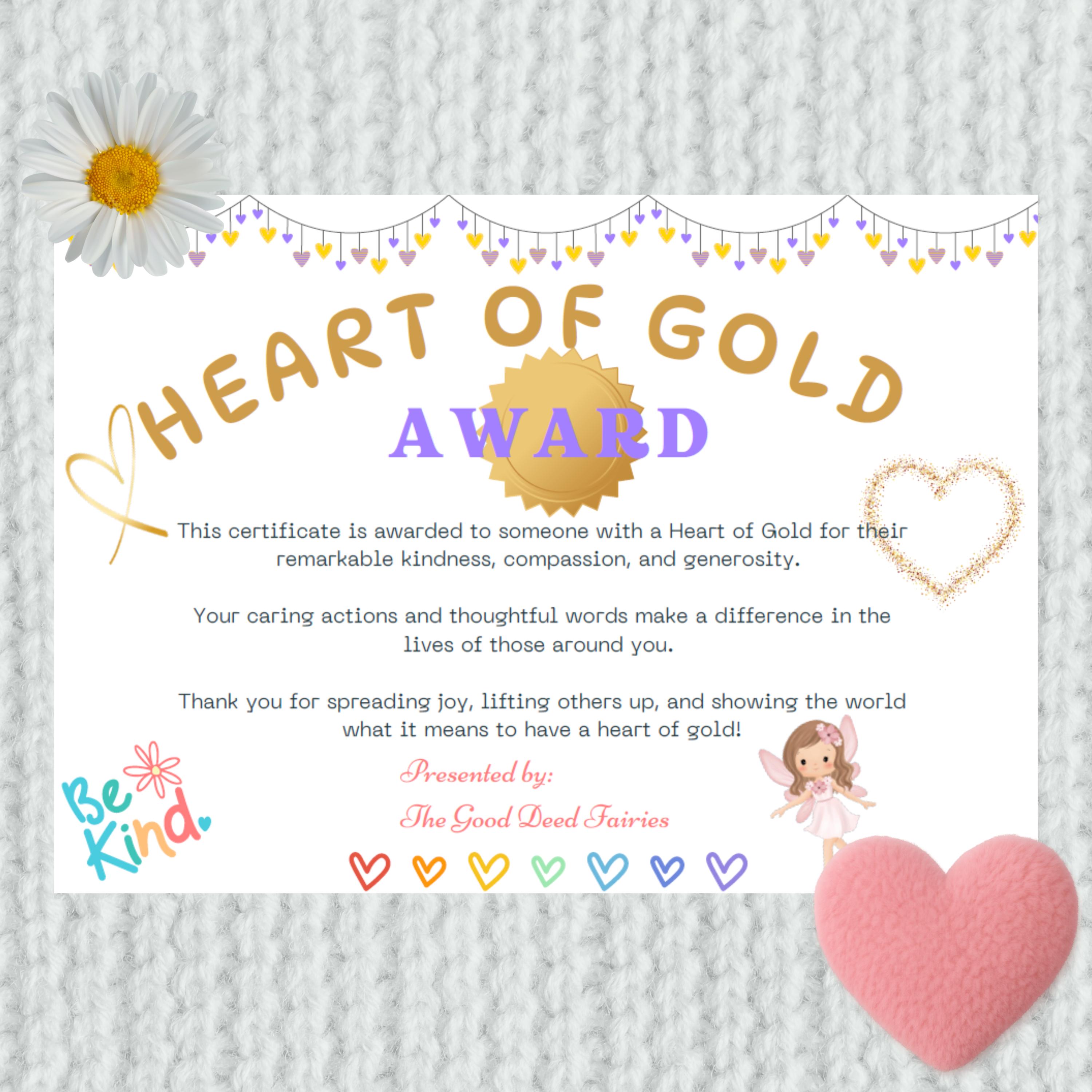 Heart of Gold Award - Certificate - Teacher - School - Reward ...