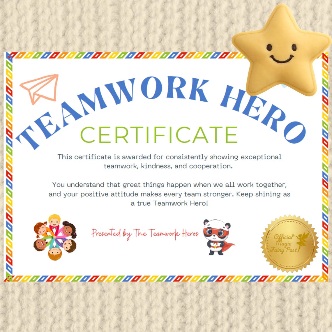 Teamwork Hero Certificate/award for Children - Etsy