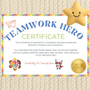 Teamwork Hero Certificate/award for Children - Etsy