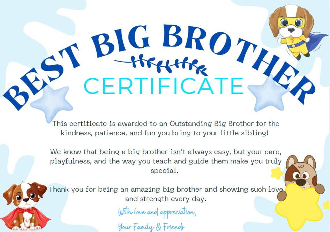 Best Big Brother Award - Certificate to Celebrate Children Becoming a ...
