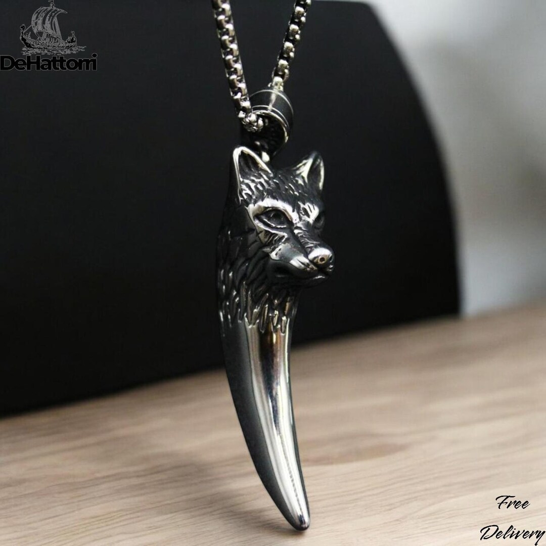 Stainless Steel Viking Wolf Tooth Pendant Necklace Punk Nordic Viking ...