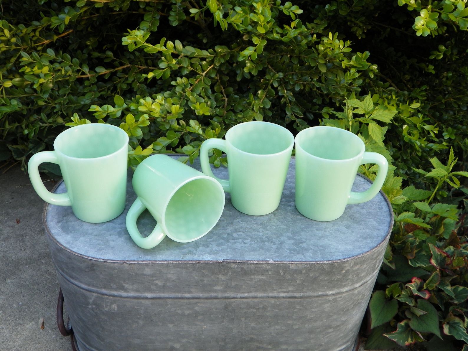 Jadeite Mugs, Set of 6 Cups by Mosser Glass, Optic Dot 9 Oz Mugs FREE ...