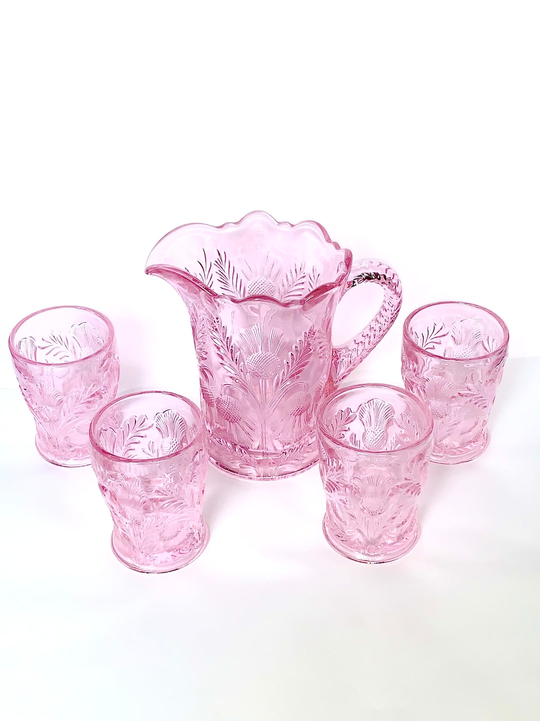 Rose Thistle Pitcher With Your Choice of 4, 6 or 8 Tumblers Also Called ...