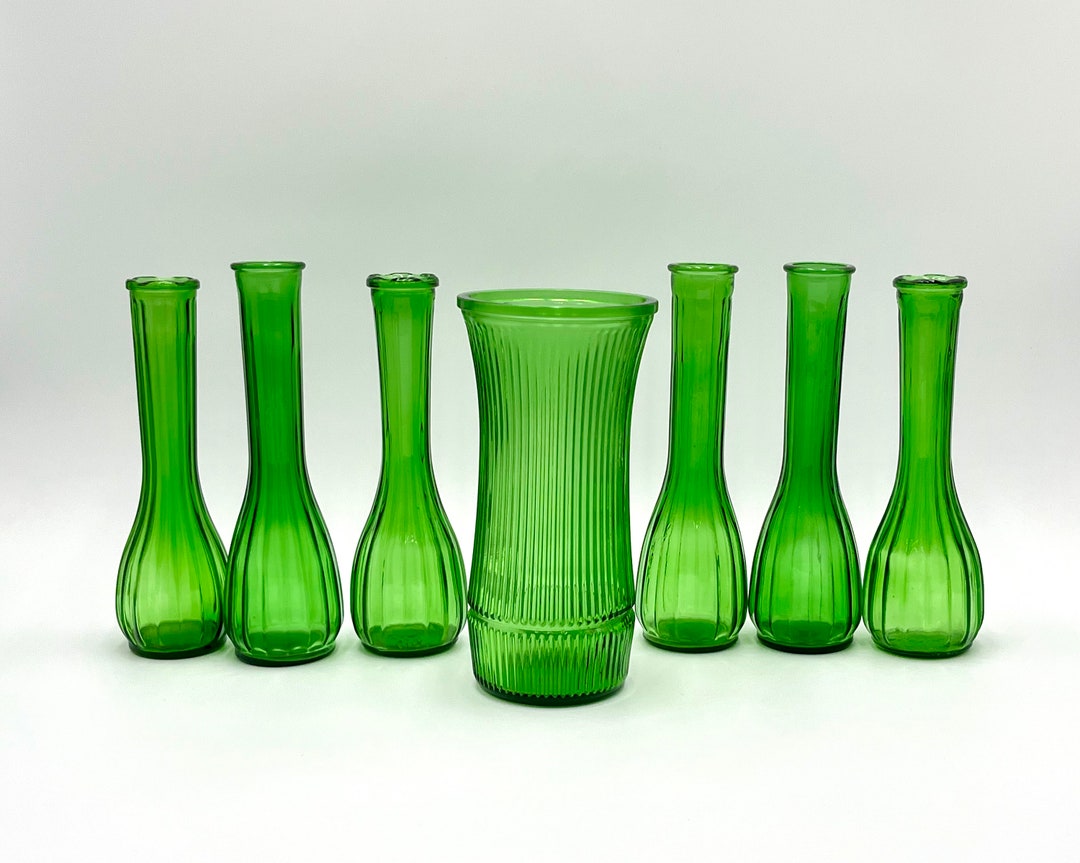 Emerald Green Vases Set of 7 Flower Glass Vases, Largest is 9 High ...