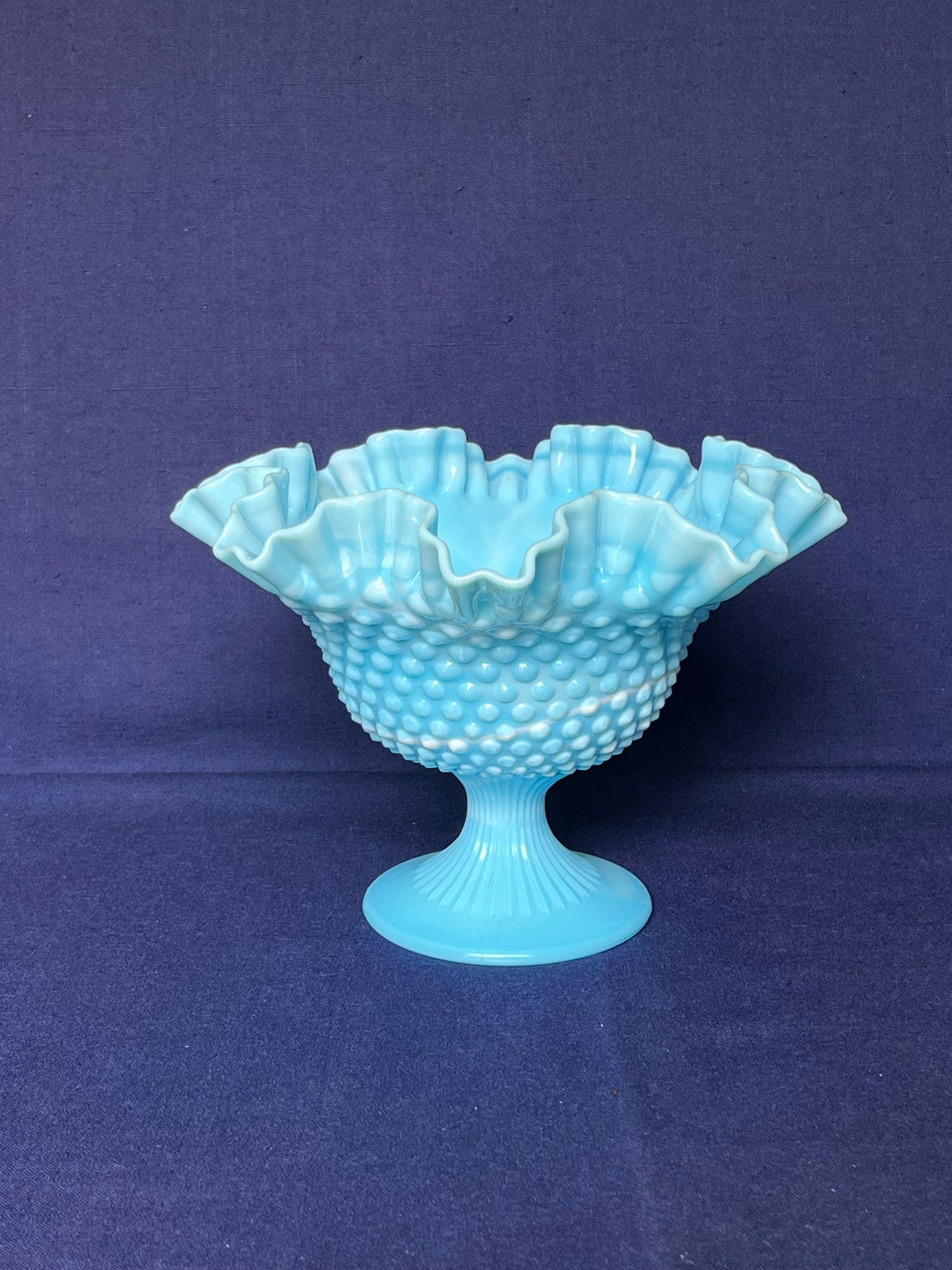 Fenton Blue Hobnail Slag Glass 9 3/8 Inches Wide Compote, FREE SHIPPING ...
