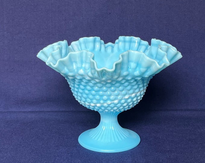 Fenton Blue Hobnail Slag Glass 9 3/8 Inches Wide Compote, FREE SHIPPING ...