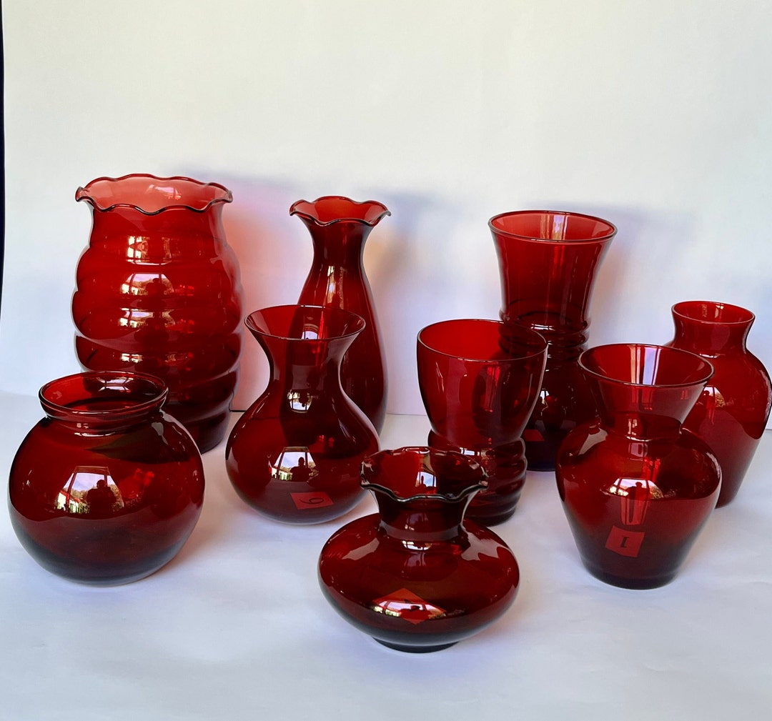 Ruby Red Vases, Choice of Style, Art Glass Vases in Solid Red, Hand ...