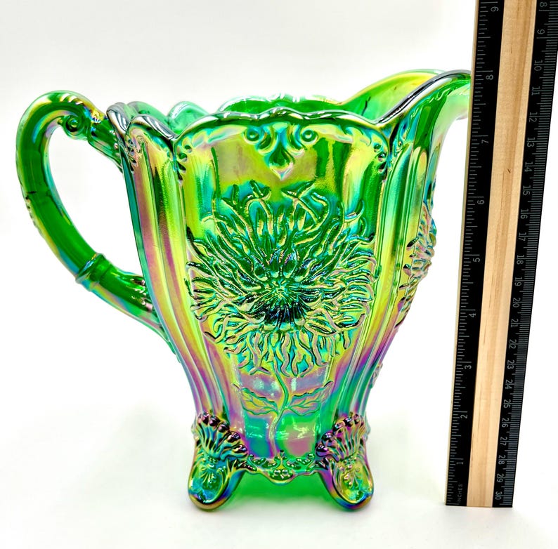Dahlia Pitcher Hunter Green Carnival by Mosser Glass - Etsy