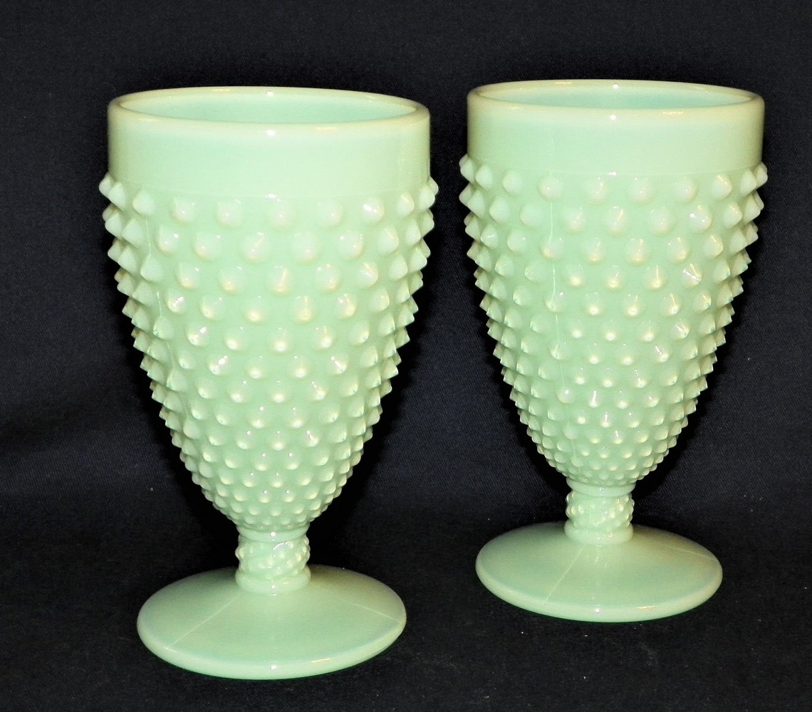 Fenton Milk Glass or Mosser Jadeite Hobnail Water Goblets | Etsy