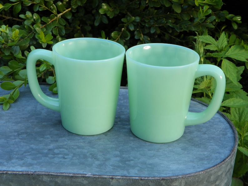 Jadeite Mugs, Set of 4 Cups by Mosser Glass, Optic Dot 9 Oz Mugs FREE ...