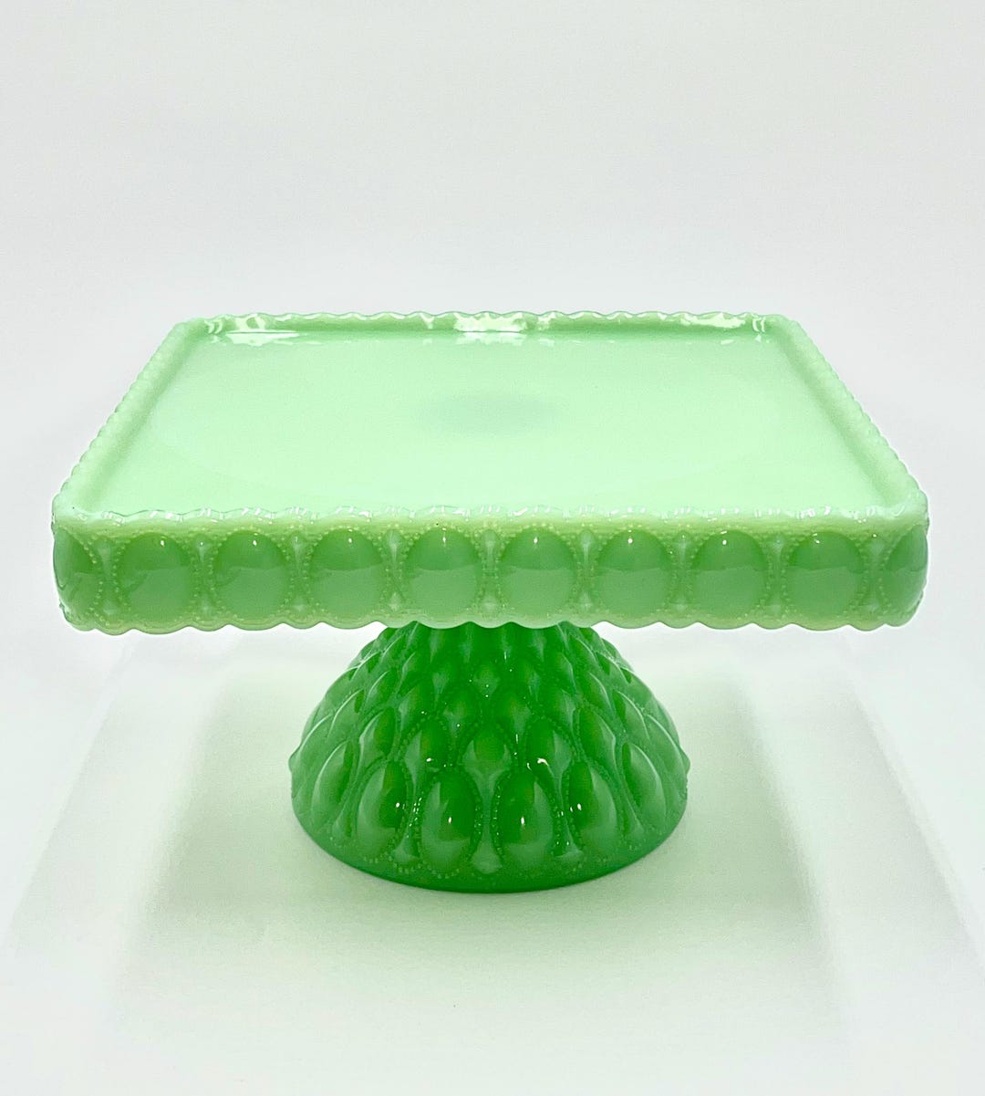 Jadeite Cake Stand or Cake Plate 10" Square Elizabeth Quilted Pedestal Cake Plate Wedding ...