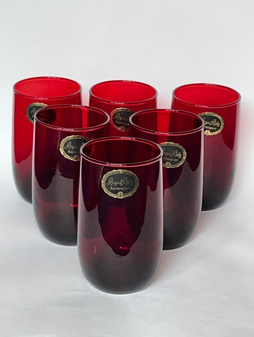 Anchor Hocking Royal Ruby Red Glasses, Set of Six 6 With Original ...