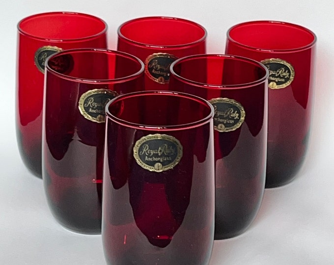 Anchor Hocking Royal Ruby Red Glasses, Set of Six (6) With Original ...