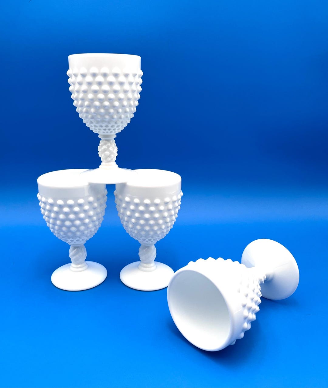 Fenton Milk Glass Hobnail Water Goblet 5 5/8" High Set of 4 in MINT ...