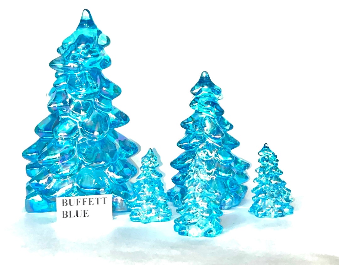 Mosser Glass Trees Blue Carnival Set of 5 Trees, 1 Large, 1 Medium and ...