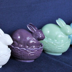 Mosser Bunny Covered Dish, Choice of Colors 3 3/4" High 4" Long Rabbit ...