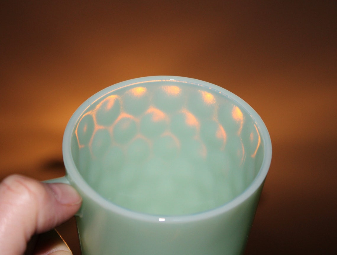 Jadeite Mugs, Set of 6 Cups by Mosser Glass, Optic Dot 9 Oz Mugs FREE ...