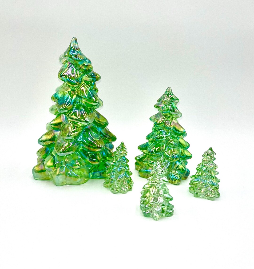 Mosser Glass Trees Green Apple Carnival Set of 5 Trees, 1 Large, 1 ...