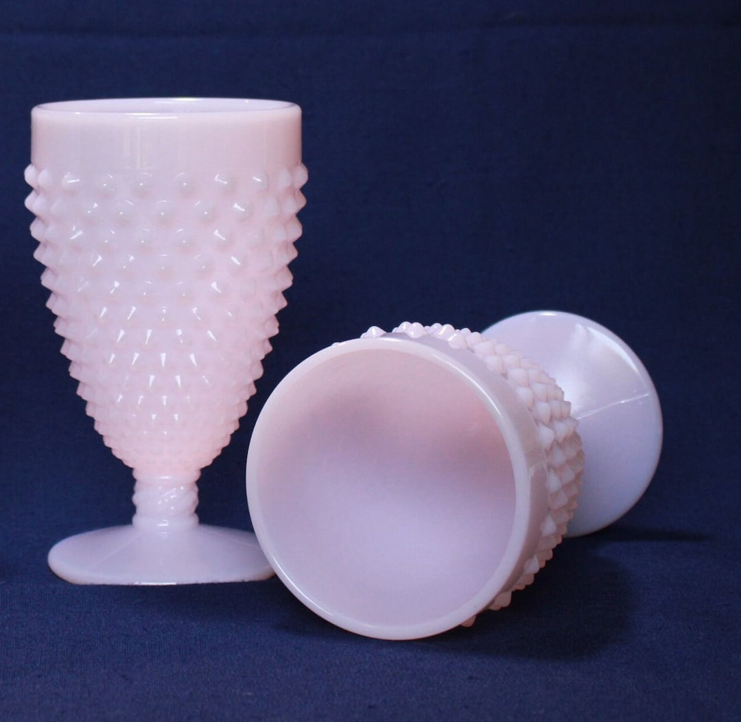 Mosser Pink Hobnail Water Goblets Set of 2 Crown Tuscan Glasses Hold 10 ...
