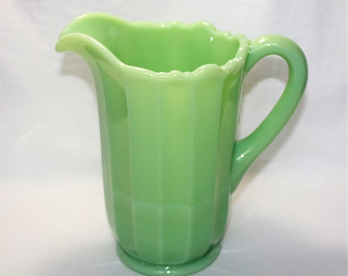 Vintage 1940s HTF Fire King Jadeite Green Mixing Bowl Batter Pitcher W ...