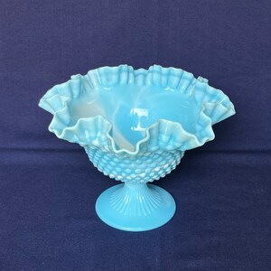 Fenton Blue Hobnail Slag Glass 9 3/8 Inches Wide Compote, FREE SHIPPING ...